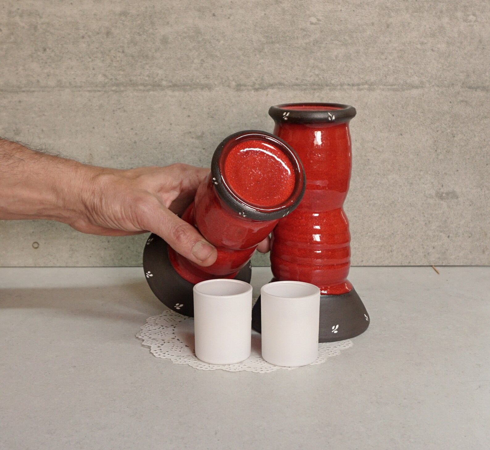 Set of 2 Candle Holder Tall Candlesticks Red Ceramic Candle - Etsy