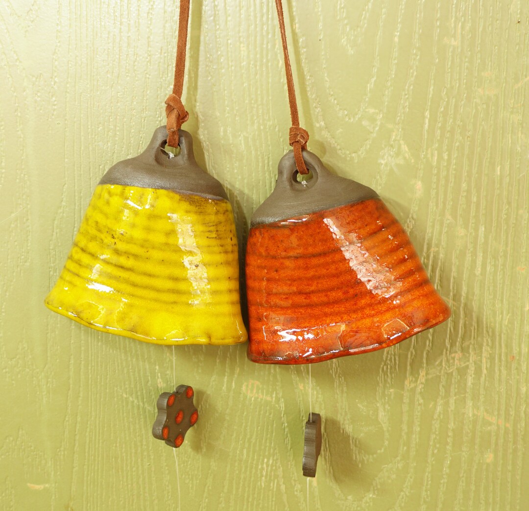 Two Ceramic Wall Bell, Handmade Flat Back Wall Bells, Pottery Wall ...
