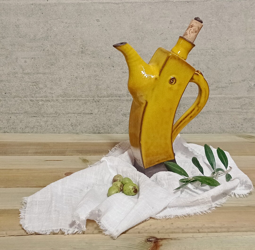 Ceramic Oil Container, Salad Oil Jar, Olive Oil Jar, Yellow Glaze ...