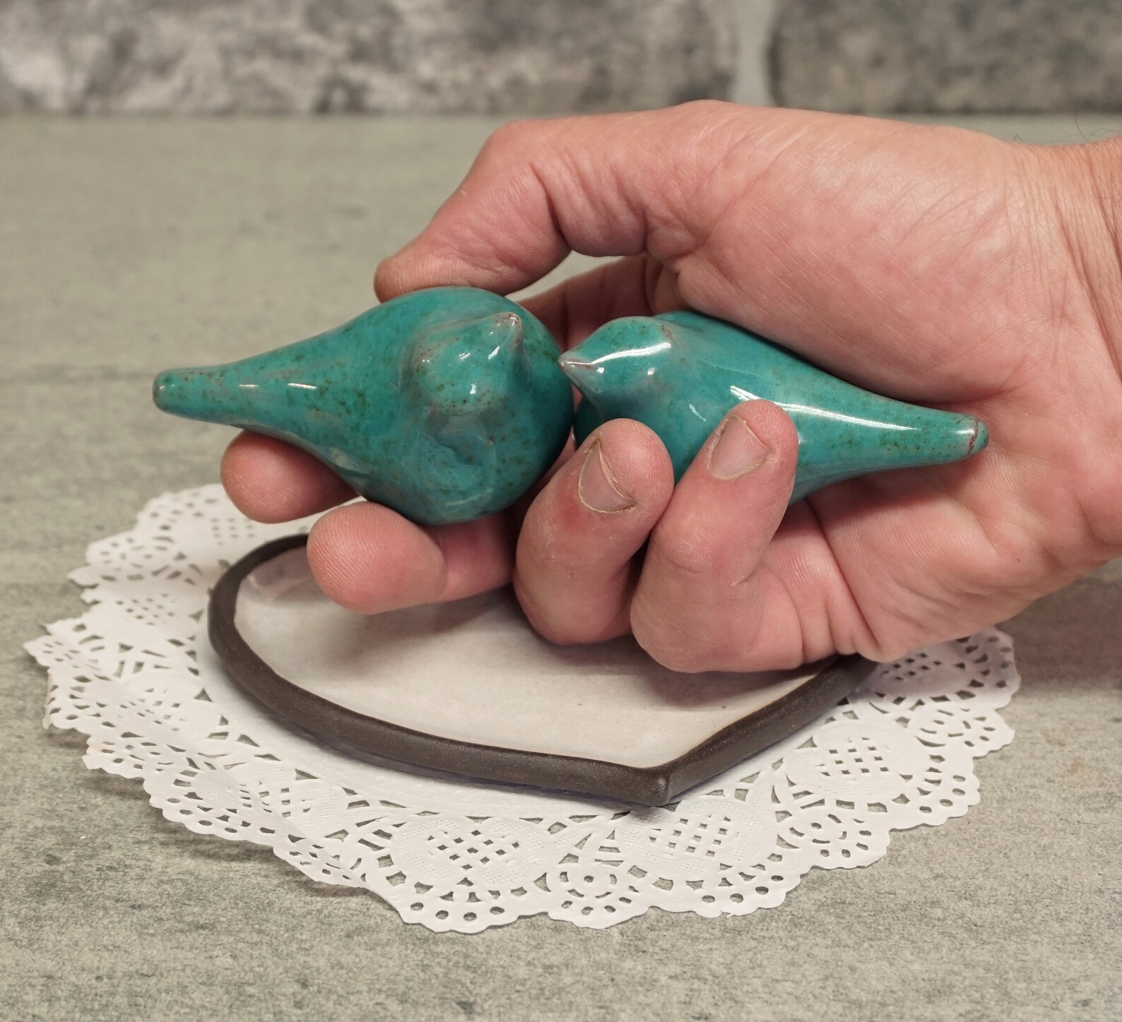 Two Sculpted Ceramic Birds on a Tray Blue Birds Pottery | Etsy