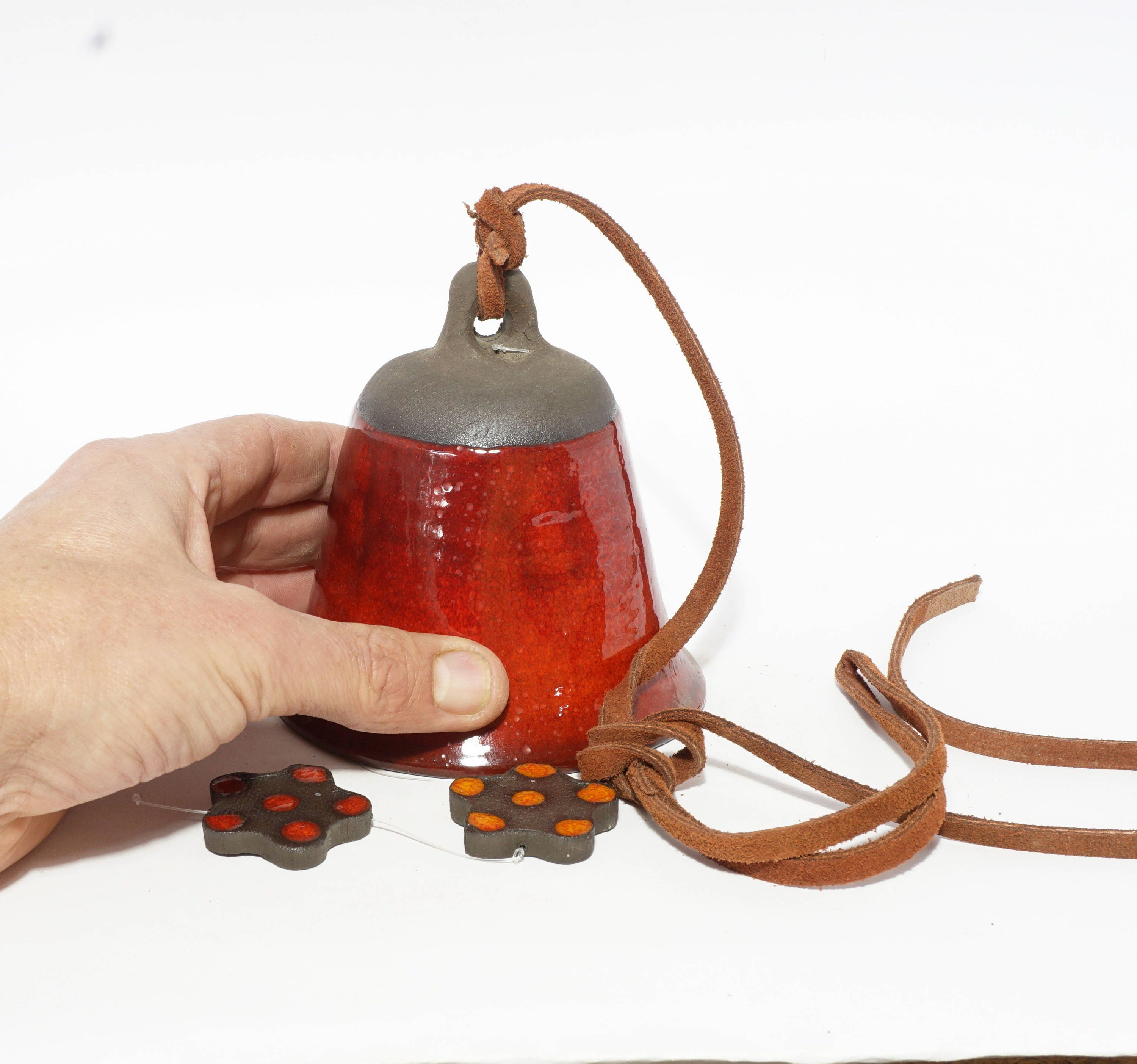 Handmade Ceramic Wind Bell: Green & Yellow Pottery, Outdoor Garden Art ...