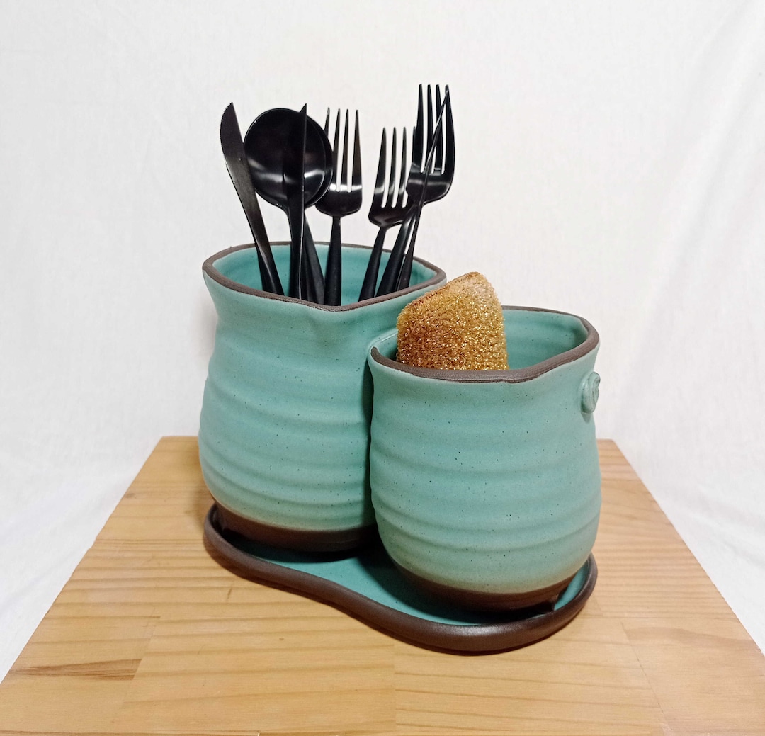 Double Cutlery Holder, Ceramic Silverware Container, Kitchen Cutlery ...