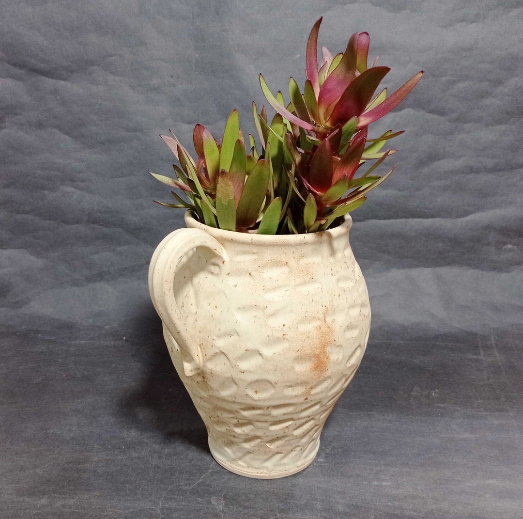 Tall Ceramic Vase, 9" Tall, Bright Cream Jug, Handcrafted, Flowers Vase ...