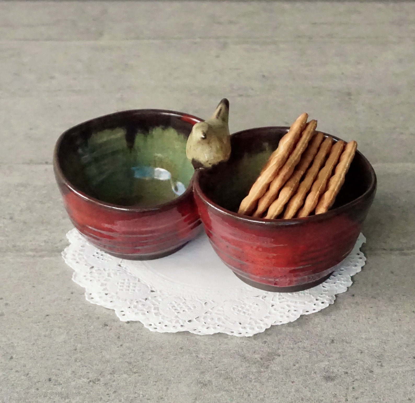Red Pottery Dinnerware Double Red Bowl Pottery Bird Bowls | Etsy