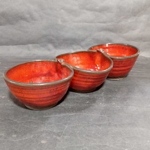 Ceramic Salsa Dip, Red Bowls, Pottery Serving Bowls, Three Connected ...