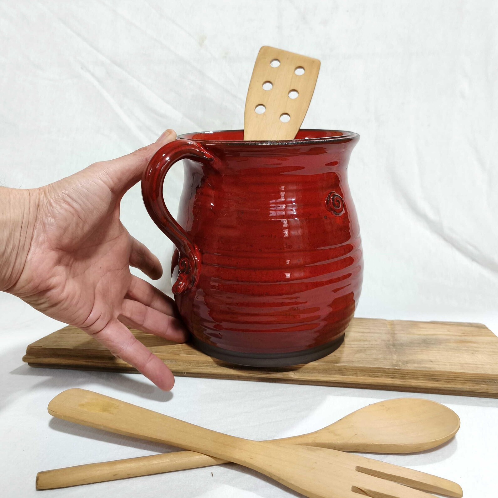 Handmade Red Ceramic Utensil Holder: Large Kitchen Organizer - Etsy