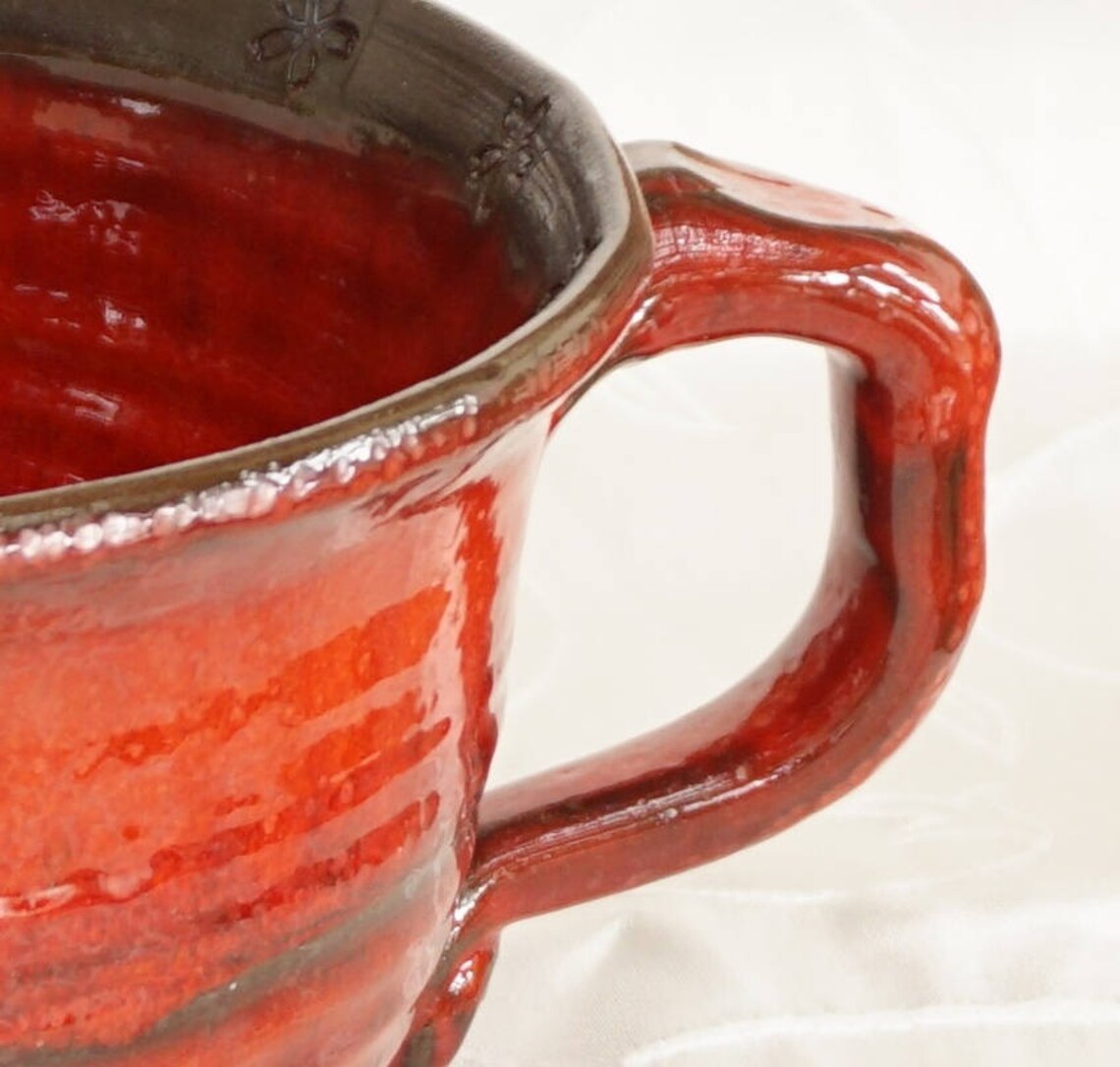 Red 8 serving bowl Salad pottery bowl Fruit or | Etsy