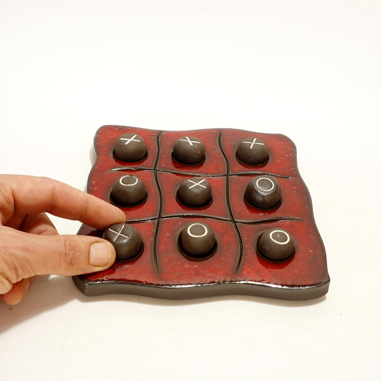 Tic tac toe ceramic game Red pottery noughts and crosses | Etsy