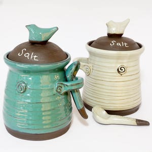 Blue Coarse Salt Cellar, Handmade Pottery Salt Container, Coarse Salt ...