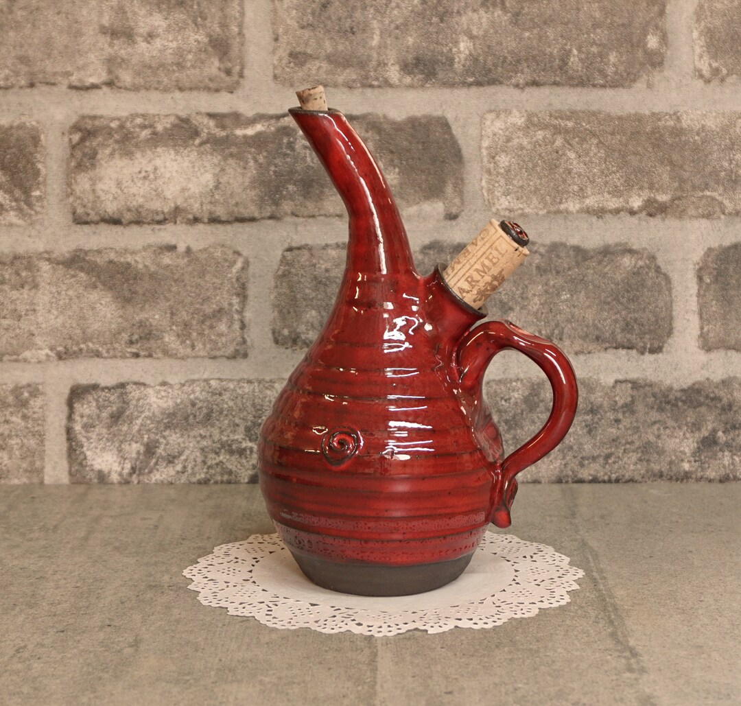 Ceramic Oil Bottle, Red Glaze Pottery, Olive Oil Dispenser, Olive Oil ...