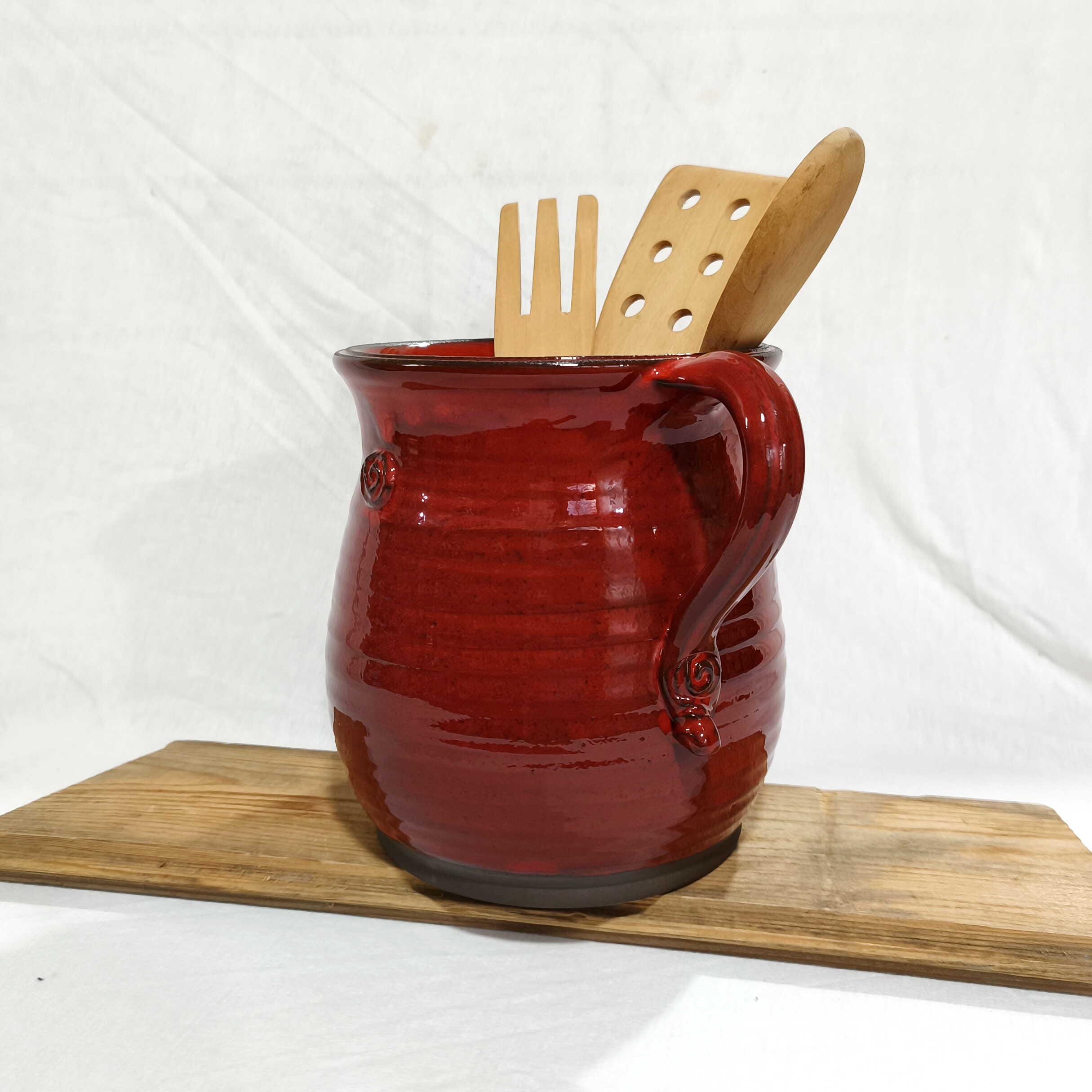Handmade Red Ceramic Utensil Holder: Large Kitchen Organizer - Etsy