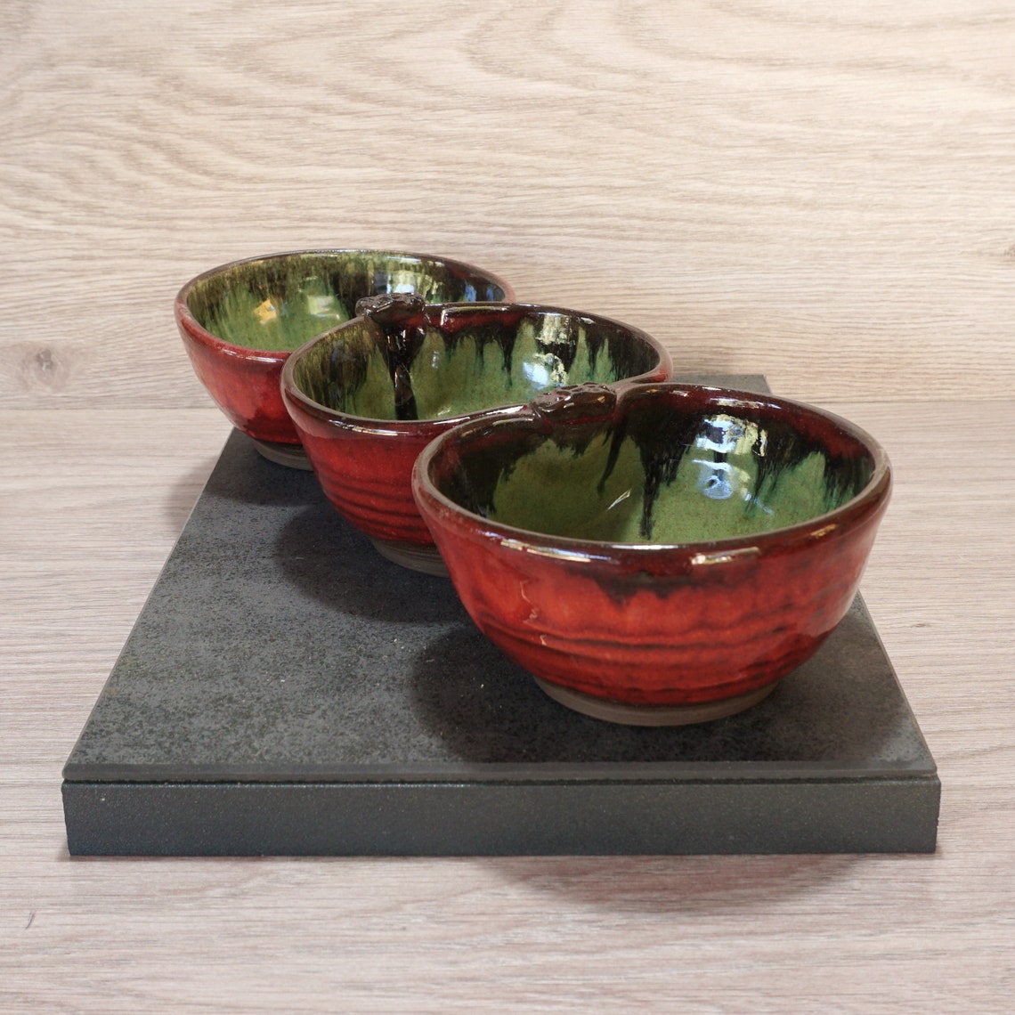 Ceramic Salsa Dip Red Bowls Pottery Serving Bowls Three | Etsy