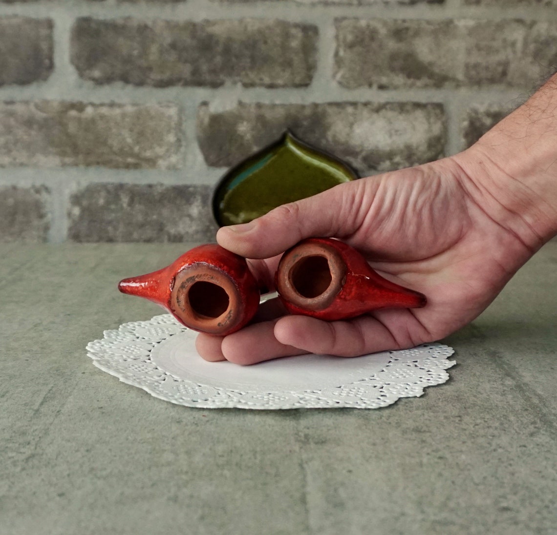 Two Sculpted Ceramic Birds on Tray Red Bird Pottery Bird - Etsy