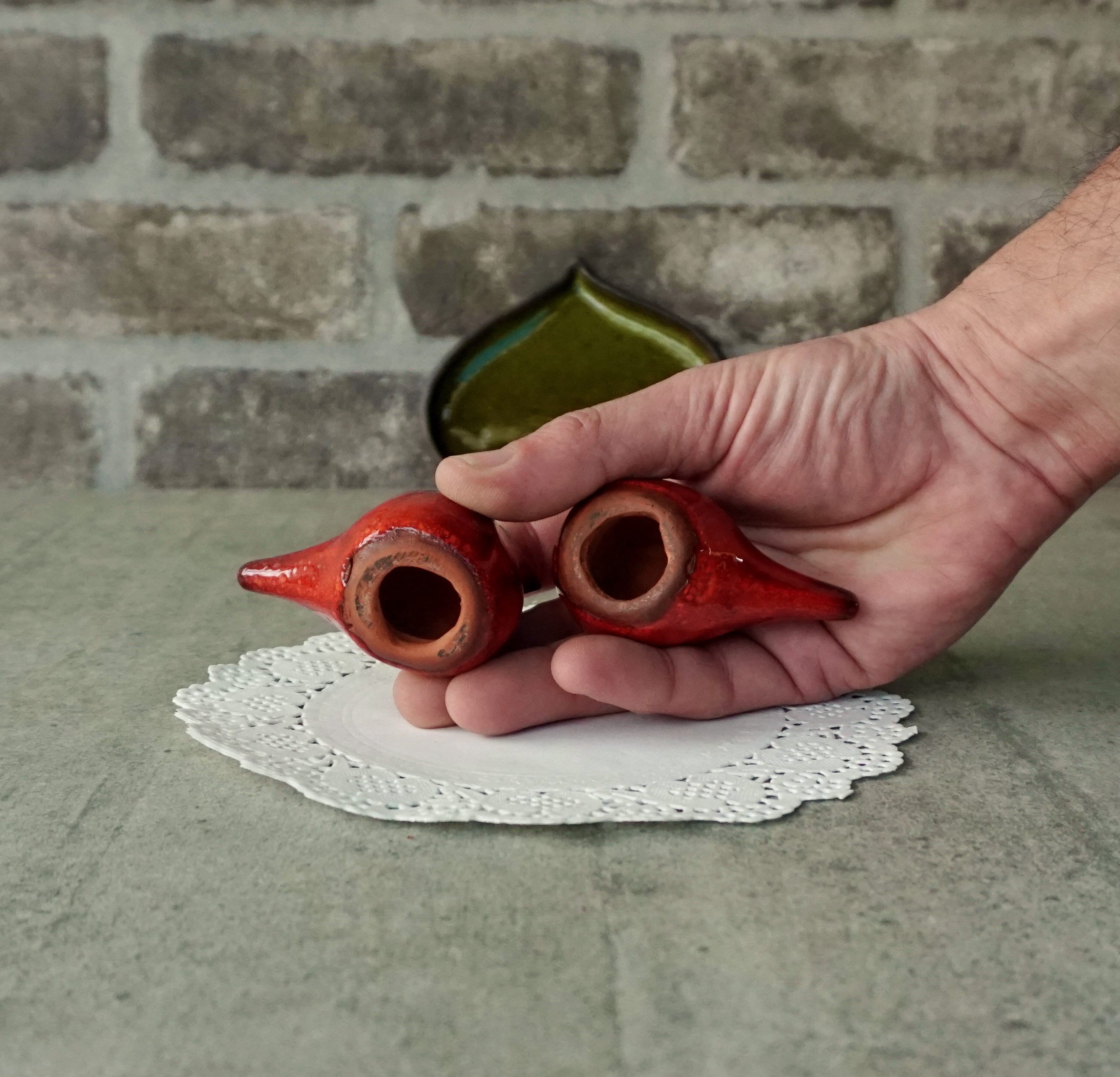 Two Sculpted Ceramic Birds on Tray Red Bird Pottery Bird - Etsy