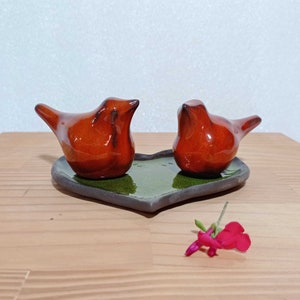 Two Sculpted Ceramic Birds on a Tray, Orange Birds, Pottery Bird, Birds ...