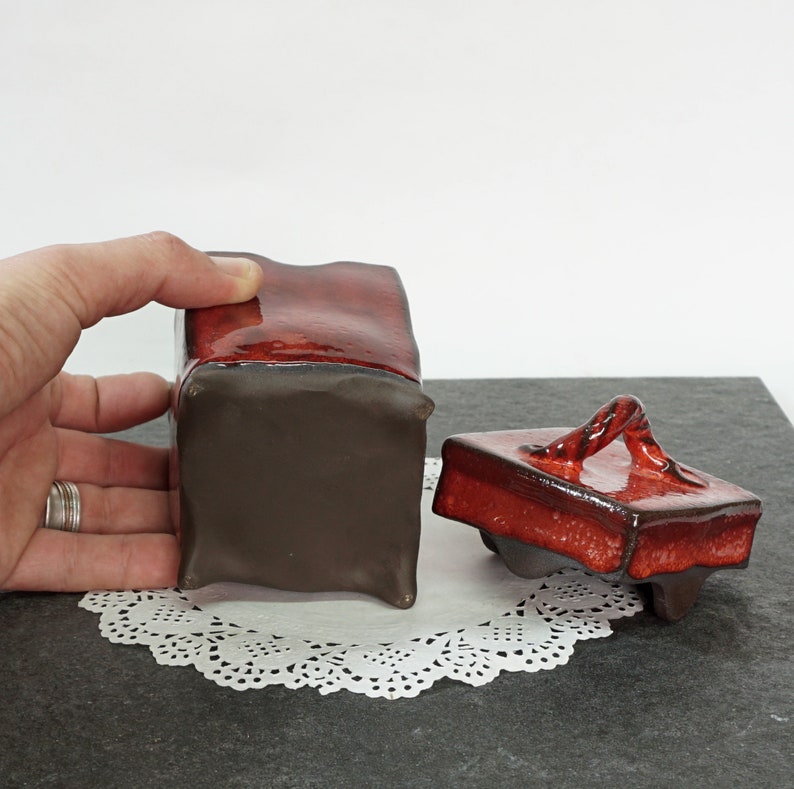 Lidded square sugar container red pottery box Yellow square | Etsy