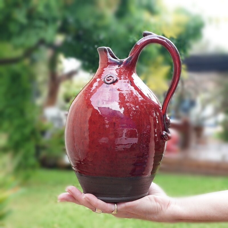 Red Ceramic Pitcher - Etsy