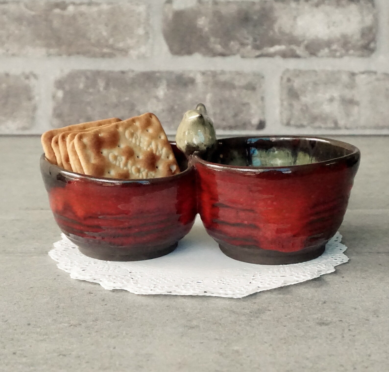 Red Pottery Dinnerware Double Red Bowl Pottery Bird Bowls | Etsy