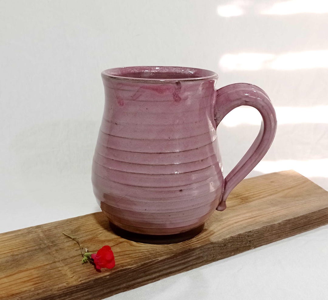 Handmade Pink Pottery Coffee Mug: Tall Ceramic Mug, Israeli Art - Etsy