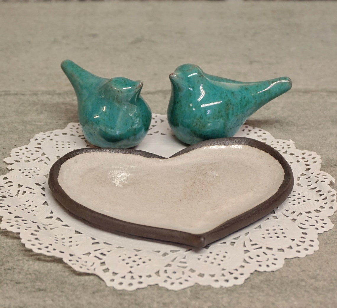 Two Sculpted Ceramic Birds on a Tray Blue Birds Pottery | Etsy