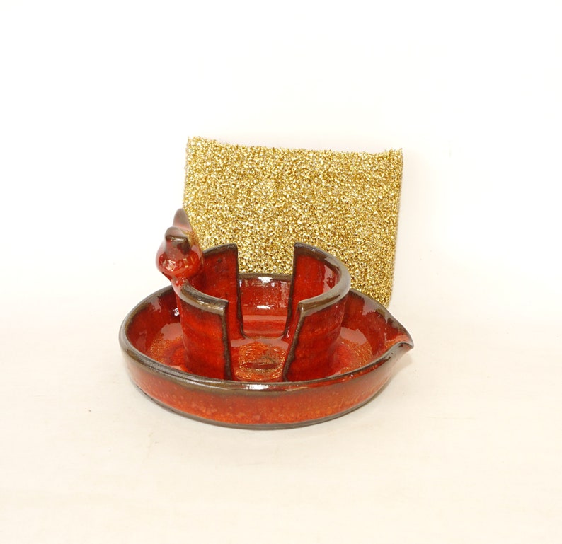 Red Pottery Sponge Holder Kitchen Decor Art Sponge Dish - Etsy