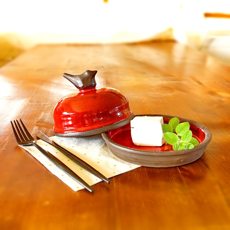 Ceramic Cheese Plate With Lid Glazed Pottery Retro Cheese | Etsy