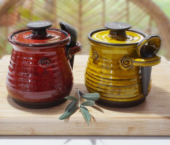 Ceramic olives jar Olives container Red container for | Etsy
