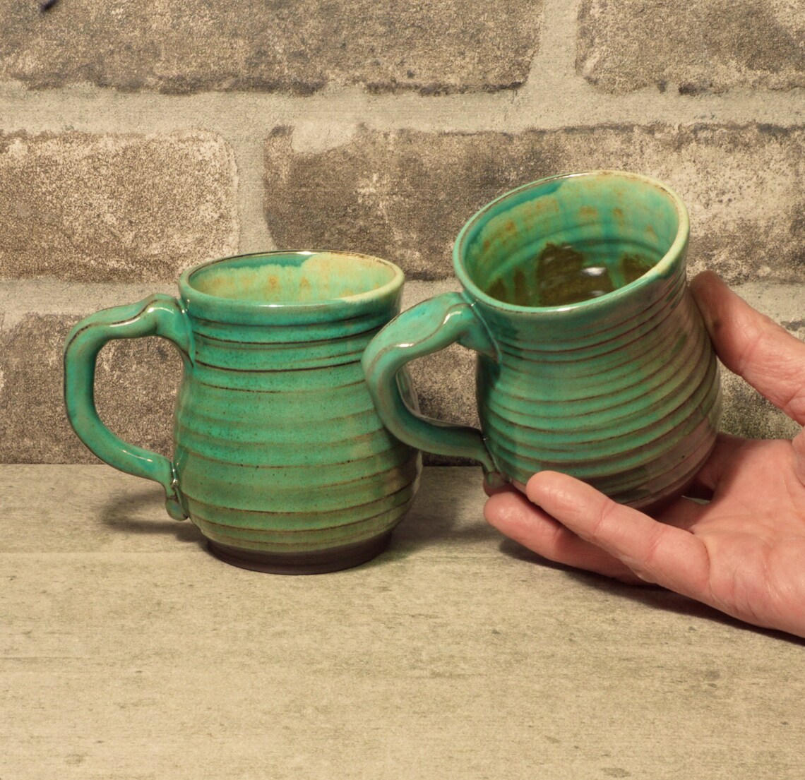 Two Blue Mugs Two Pottery Cups Pottery Coffee Mug 13 Oz - Etsy
