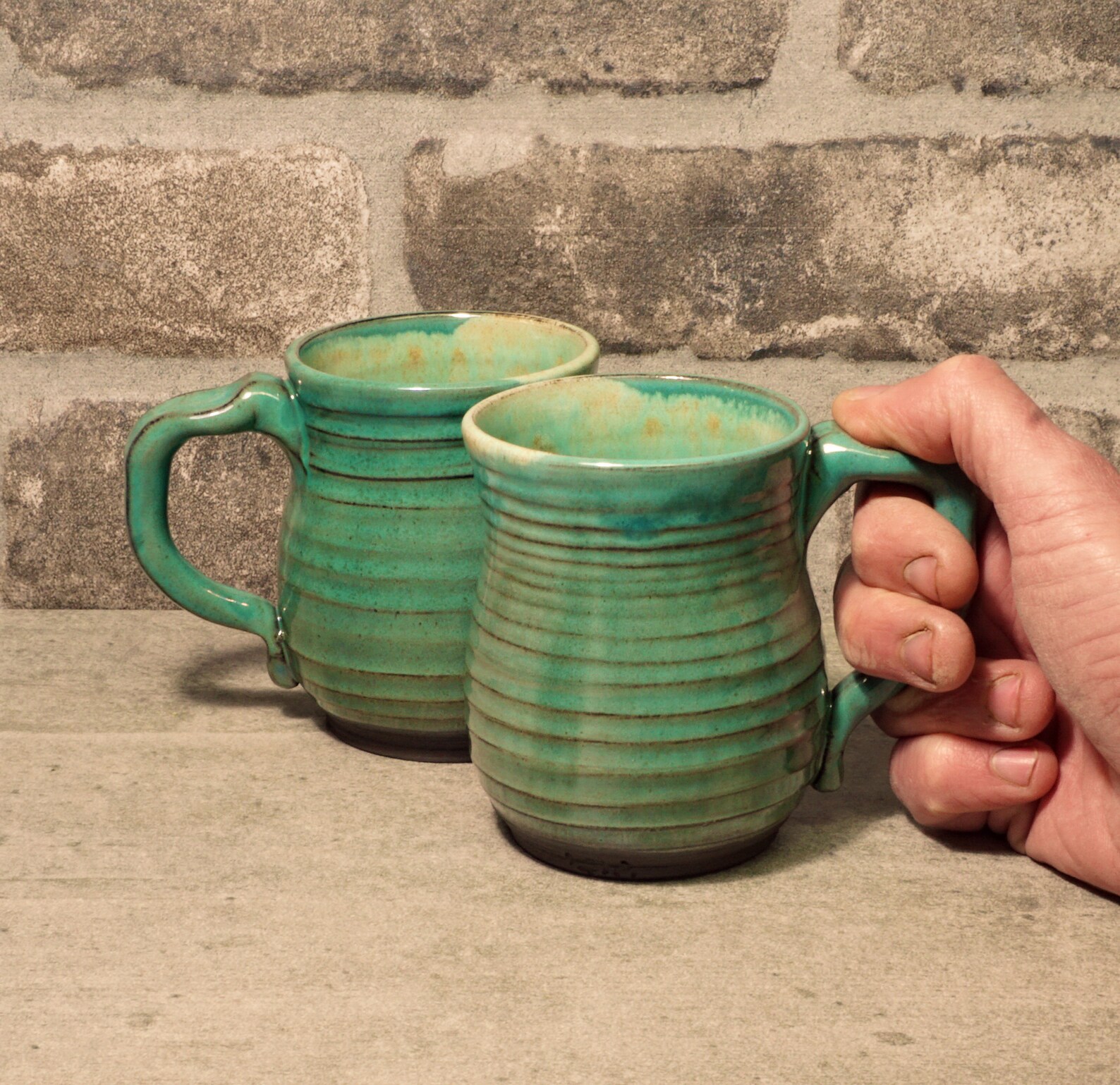 Two Blue Mugs Two Pottery Cups Pottery Coffee Mug 13 Oz - Etsy