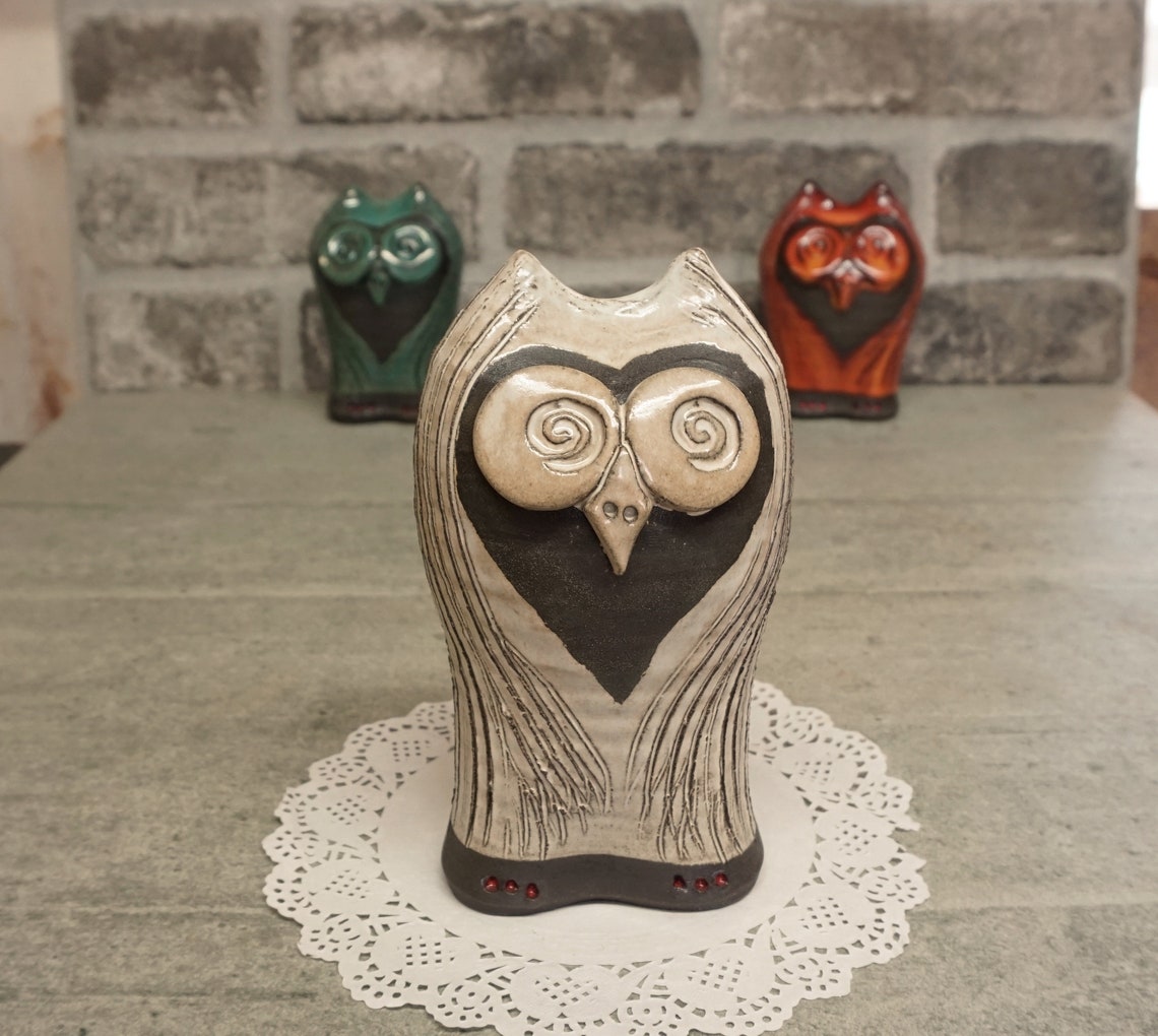 Ceramic Owl Decor Pottery Cream Owl Figure Handmade Owl - Etsy