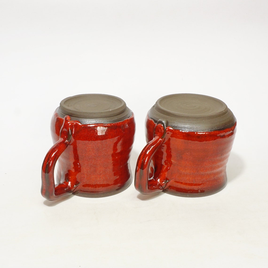 Two Red Mugs Two Pottery Cups Pottery Coffee Mug 12 Oz - Etsy