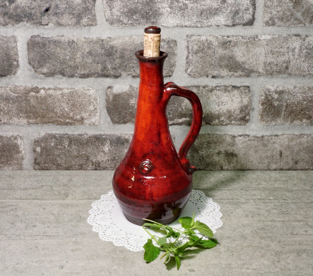 Ceramic Oil Bottle, Red Glaze Pottery, Olive Oil Dispenser, Olive Oil ...