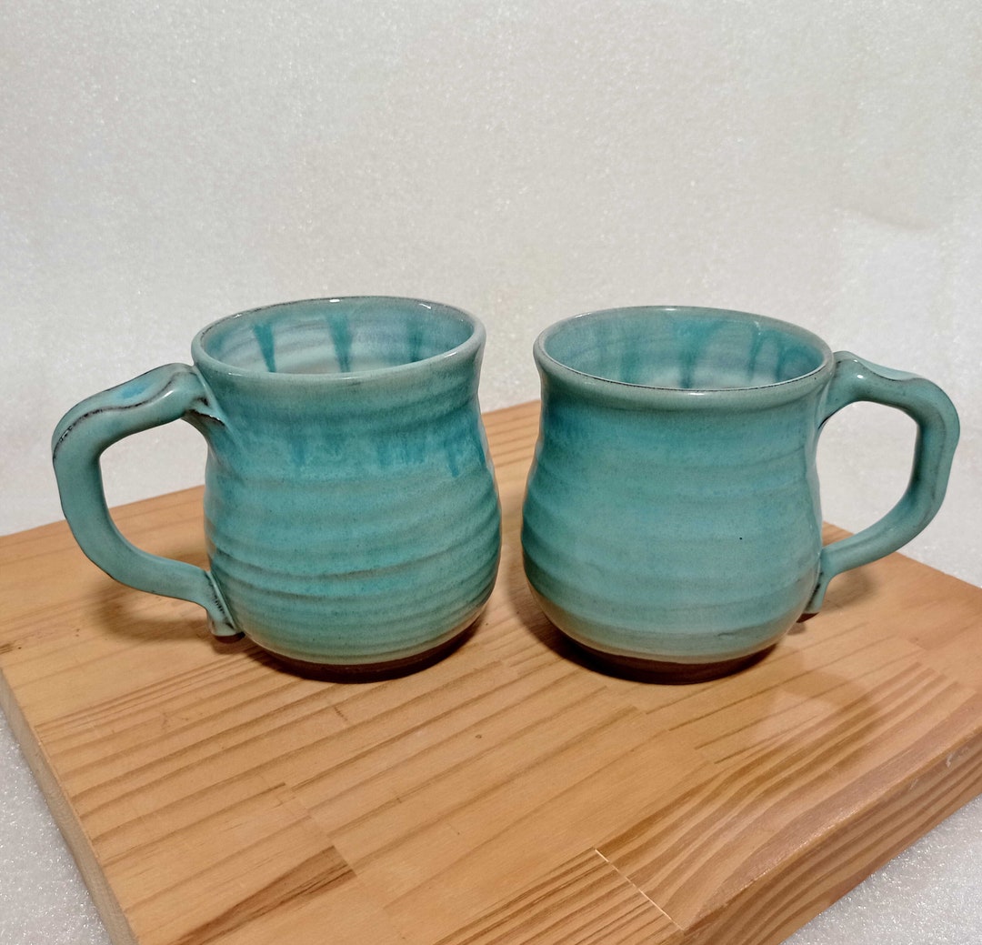Two Blue Mugs, Two Pottery Cups, Pottery Coffee Mug, 13 Oz Ceramic Mug ...