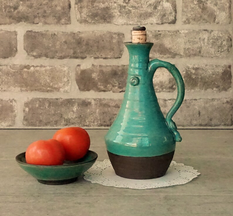 Ceramic oil container Blue olive oil jar Vinaigrette | Etsy