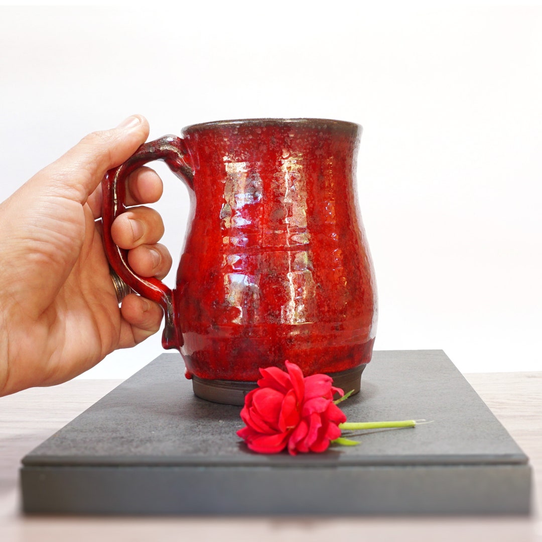 BIG Red MUG, 22 Oz of Coffee, Pottery Cup, Ceramic Mug, Red / Green Mug ...