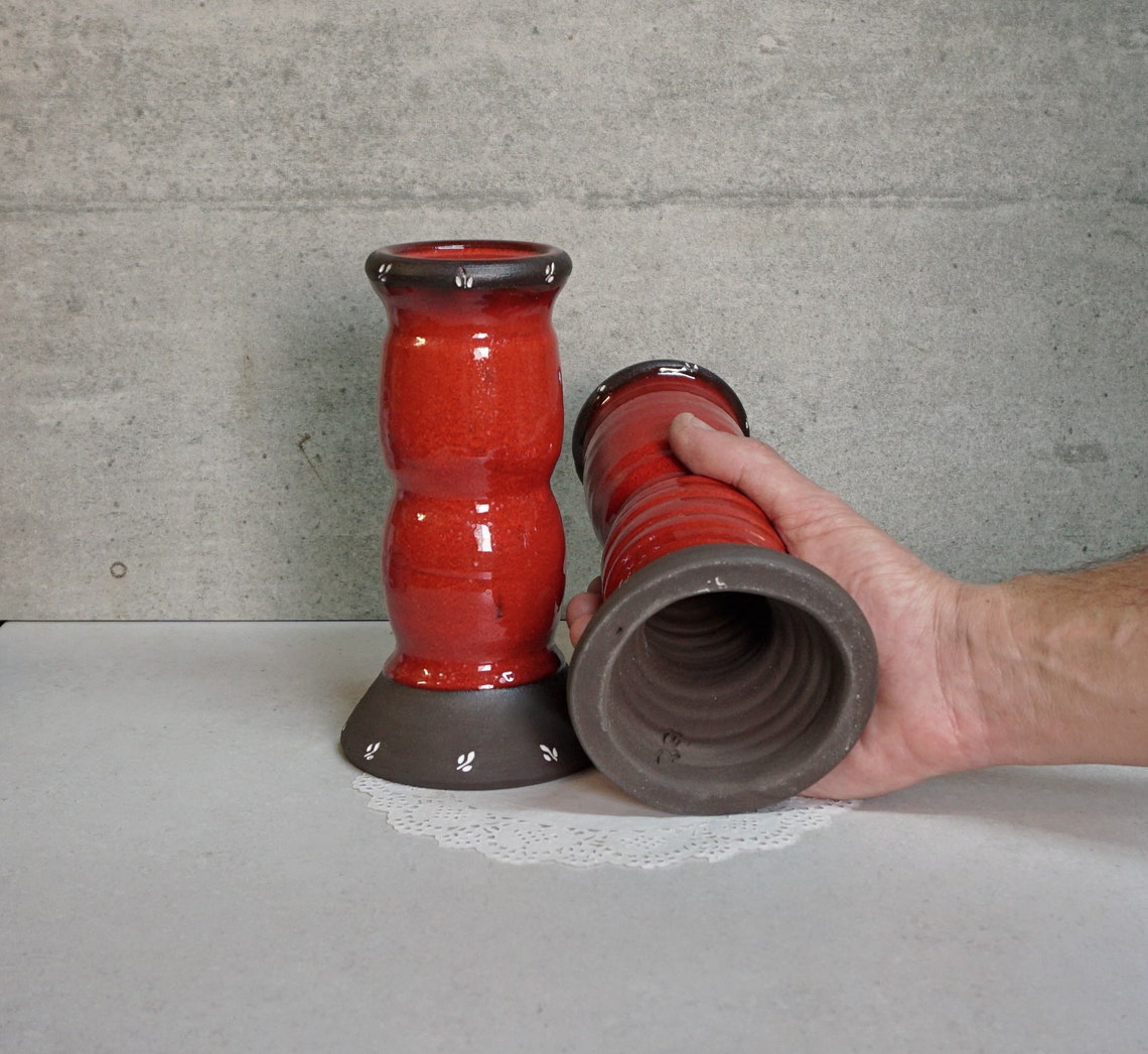 Set of 2 Candle Holder Tall Candlesticks Red Ceramic Candle - Etsy