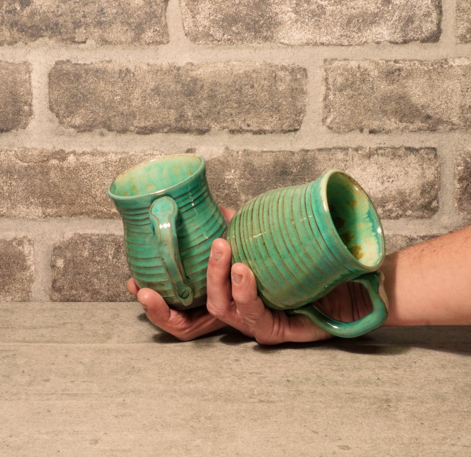 Two Blue Mugs Two Pottery Cups Pottery Coffee Mug 13 Oz - Etsy