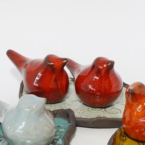 Two Sculpted Ceramic Birds on a Tray, Orange Birds, Pottery Bird, Birds ...