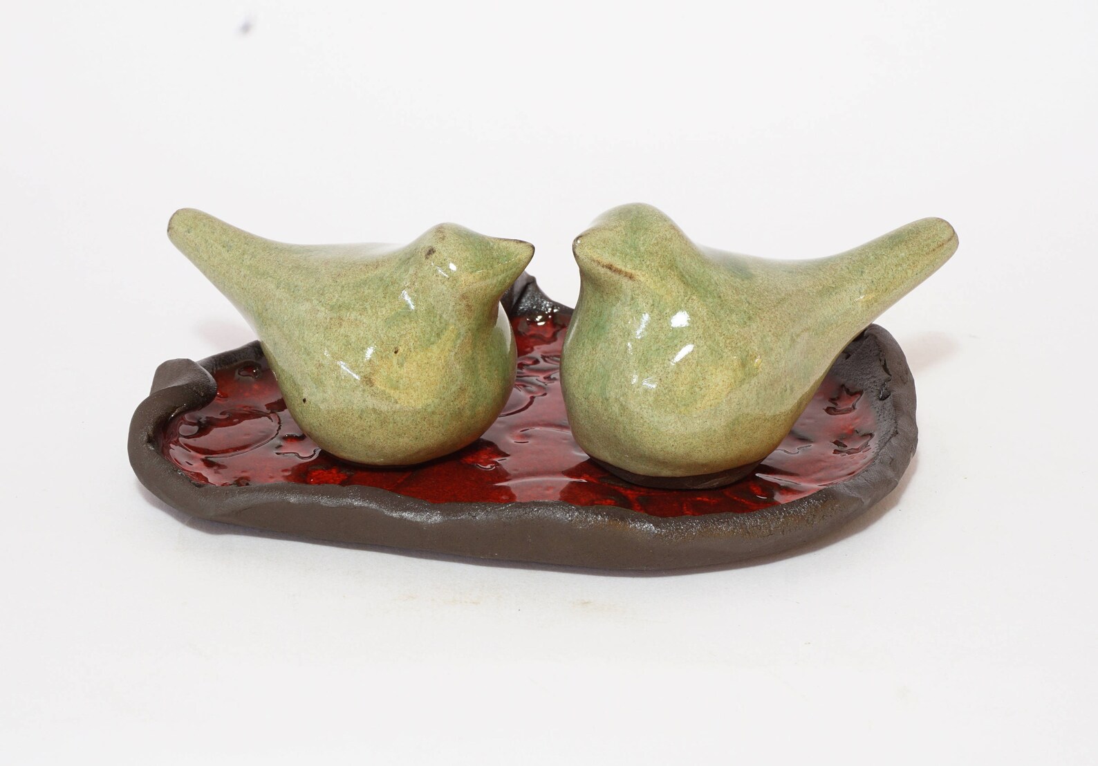 Two Sculpted Ceramic Birds on a Tray Orange Birds Pottery | Etsy