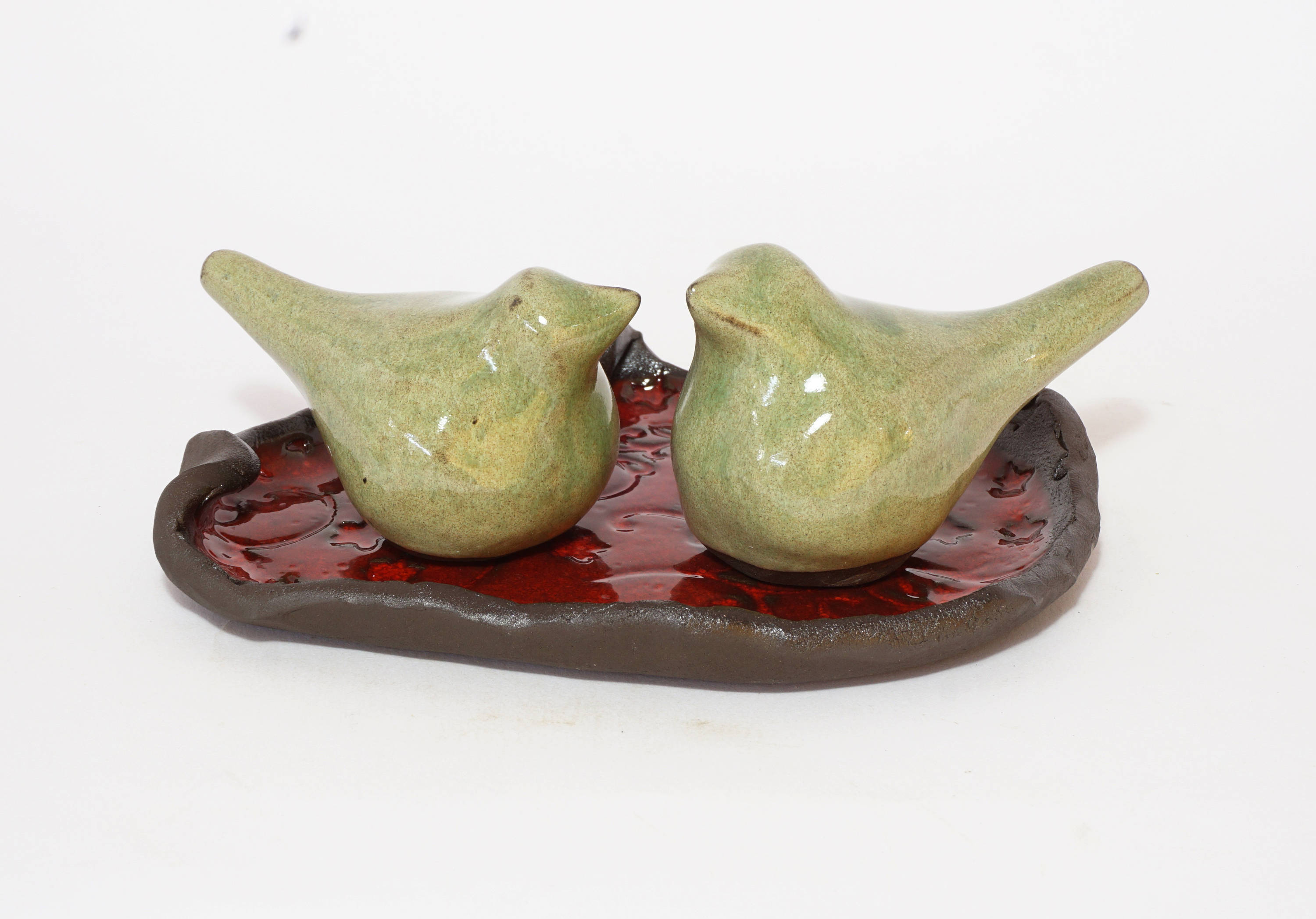 Two Sculpted Ceramic Birds on Tray Red Bird Pottery Bird | Etsy