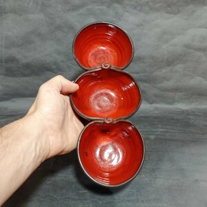 Ceramic Salsa Dip, Red Bowls, Pottery Serving Bowls, Three Connected ...