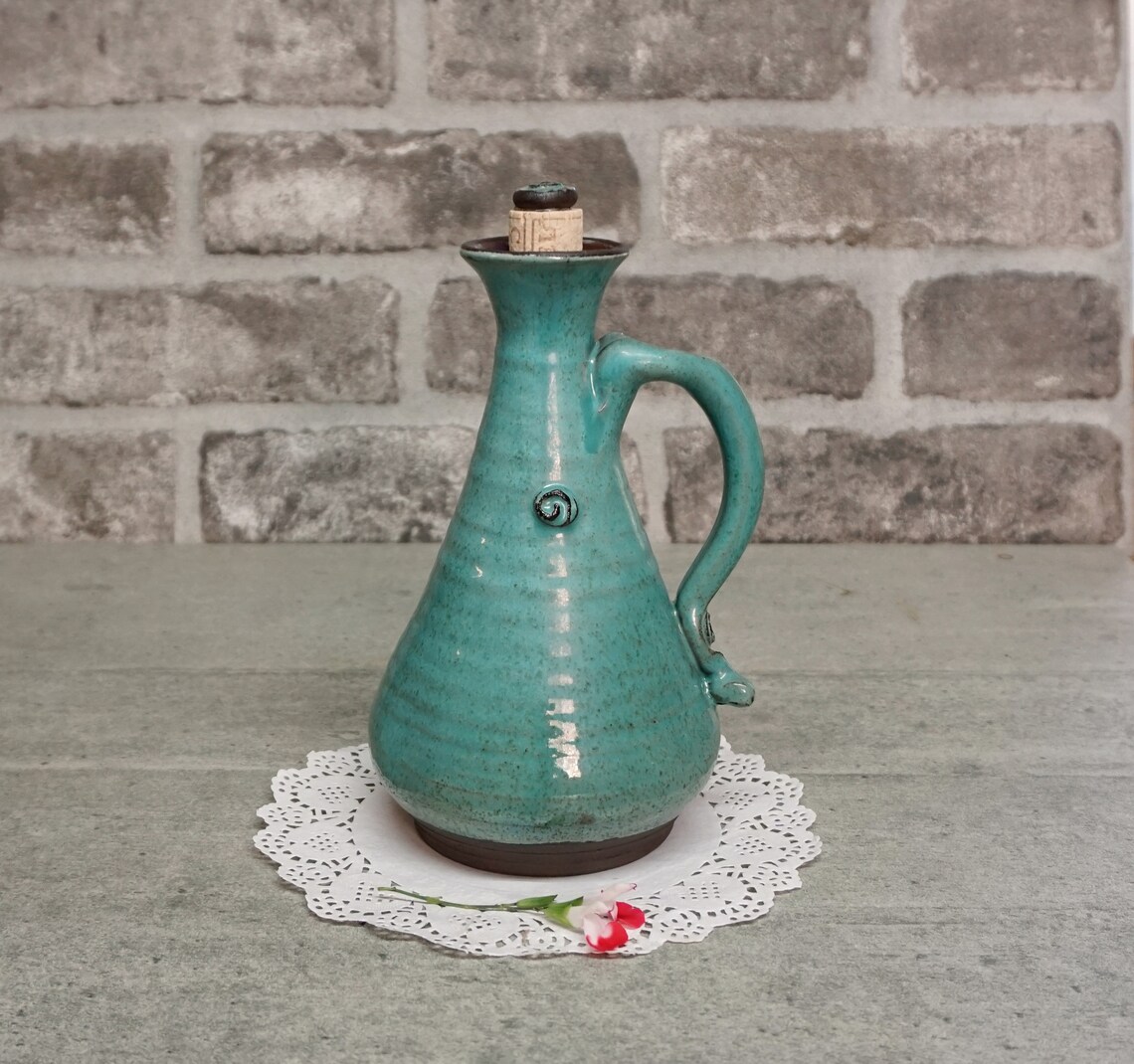 Ceramic Oil Container Blue Olive Oil Jar Vinaigrette | Etsy