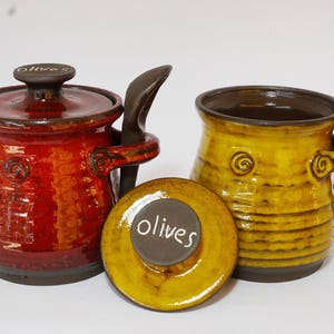 Ceramic Olives Jar, Olives Container, Red Container for Olives, Yellow ...