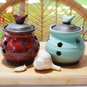 Ceramic Garlic Container, Pottery Hand Made Garlic Storage, Red Garlic ...