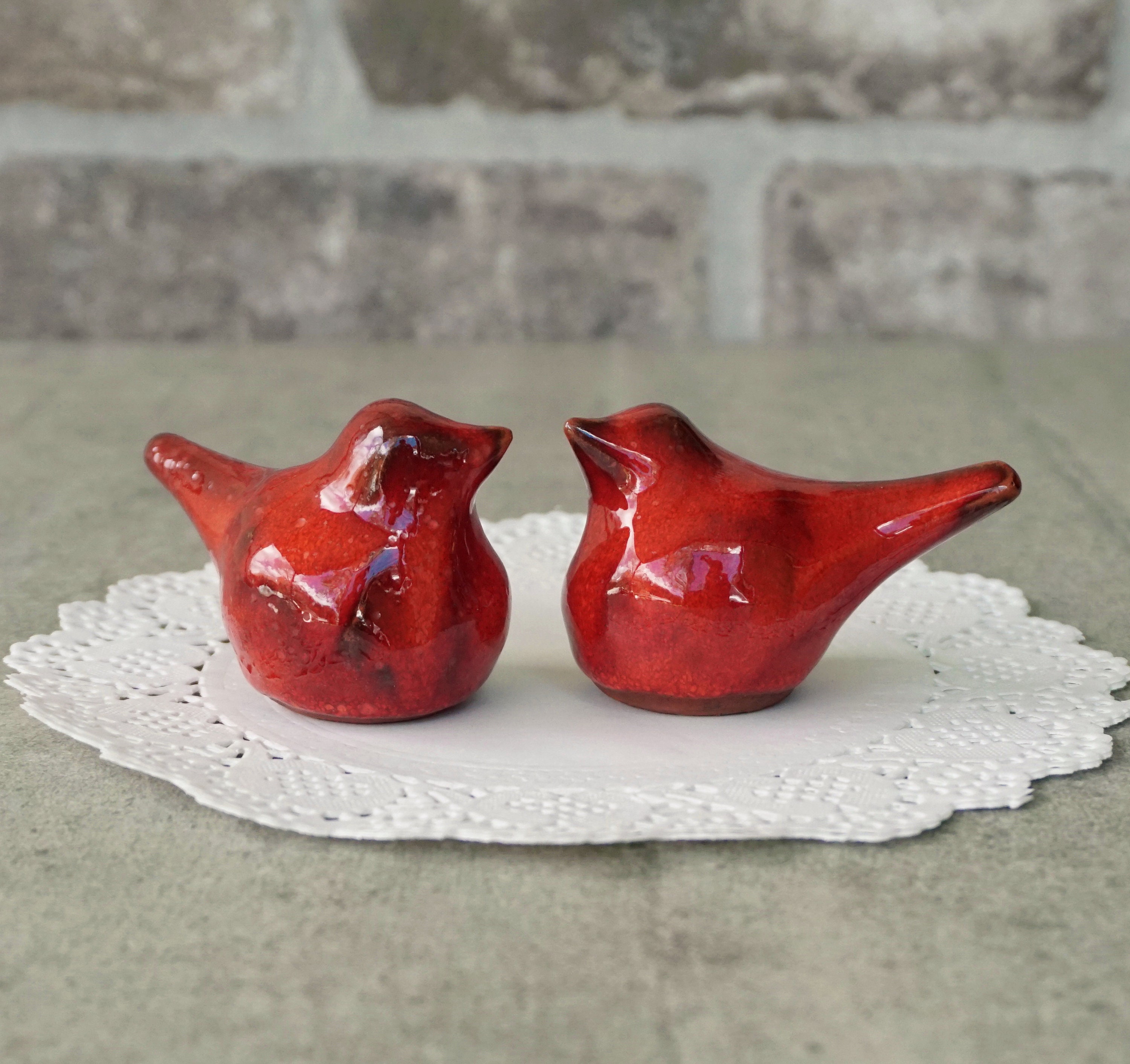 Two Sculpted Ceramic Birds on Tray Red Bird Pottery Bird - Etsy