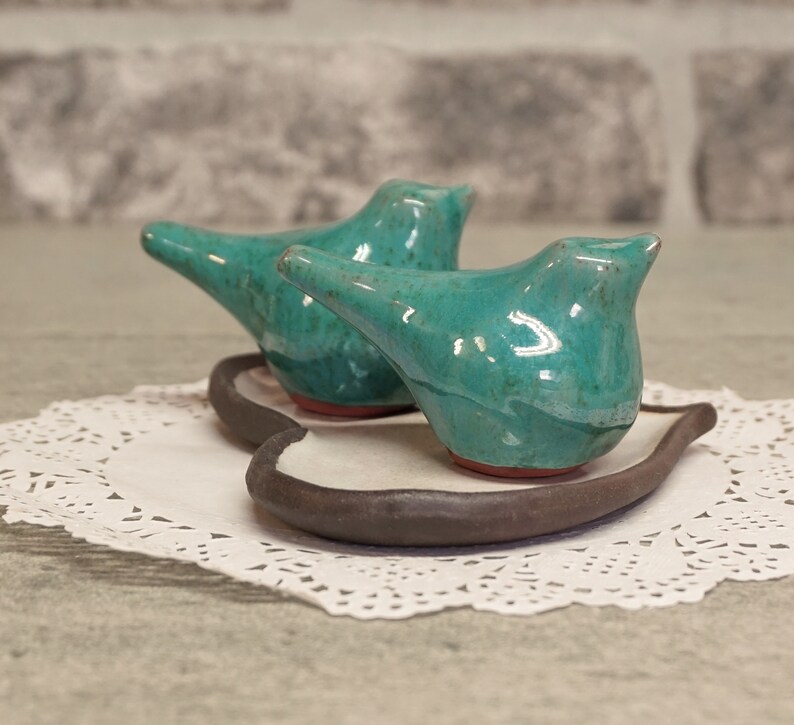 Two Sculpted Ceramic Birds on a Tray Blue Birds Pottery | Etsy
