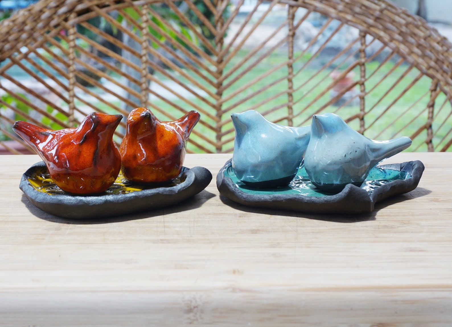 Two Sculpted Ceramic Birds on Tray Red Bird Pottery Bird | Etsy