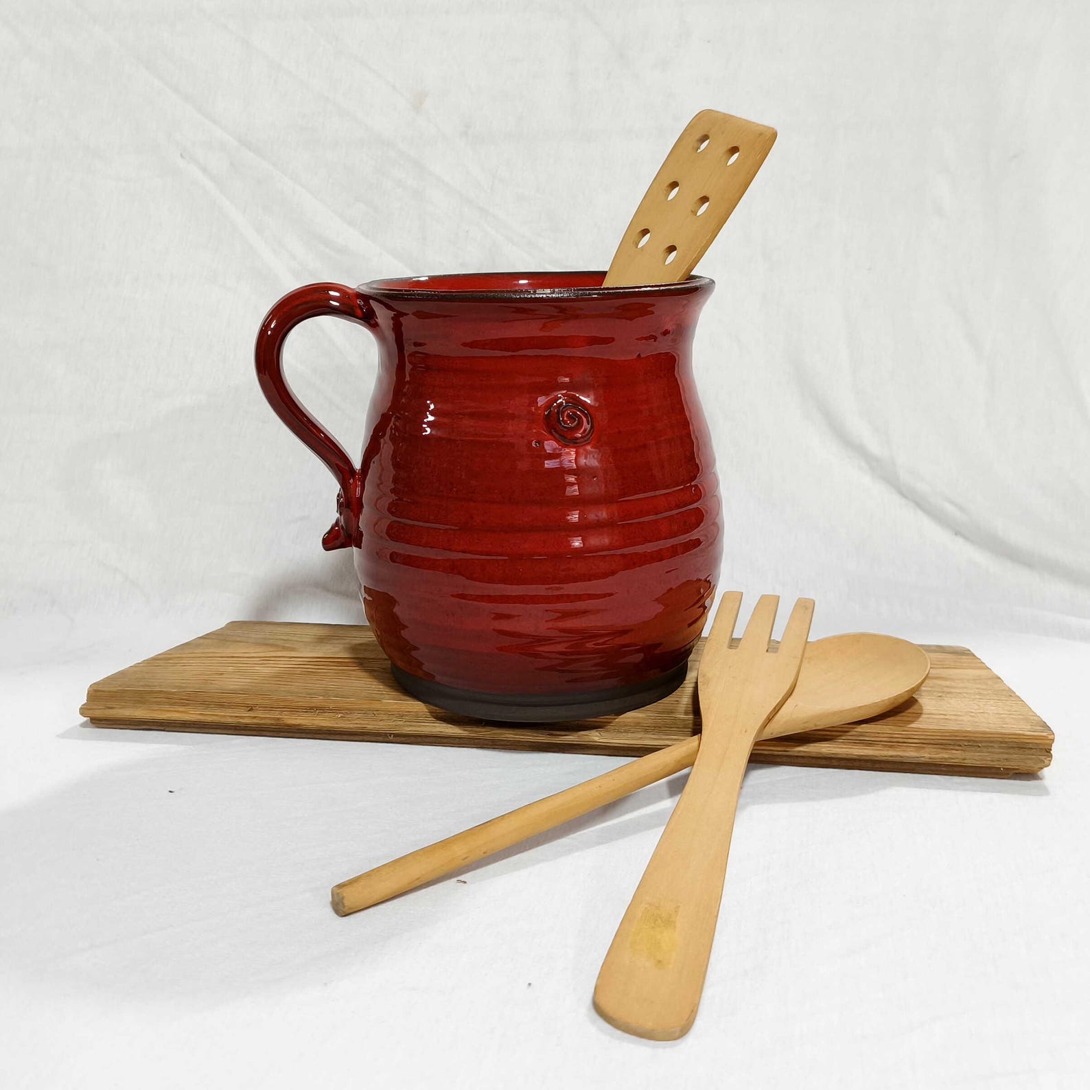 Handmade Red Ceramic Utensil Holder: Large Kitchen Organizer - Etsy