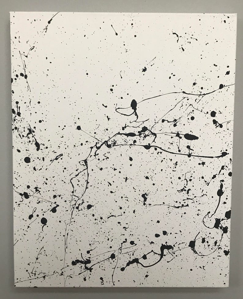 Black and White Original Abstract Splatter Painting on Canvas | 16 X 20 ...