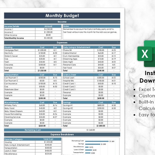 Minimalist-ms Excel Budget Template Spreadsheet - Etsy